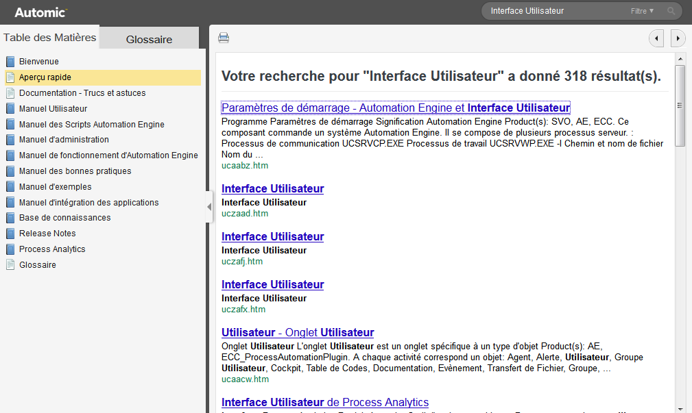 Trucs et astuces concernant l'utilisation de la documentation Automation Engine